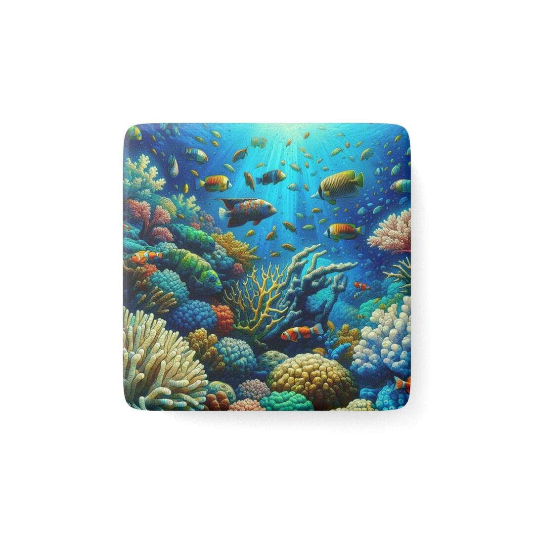 Coral Reef Porcelain Magnet, Square - Etsy
