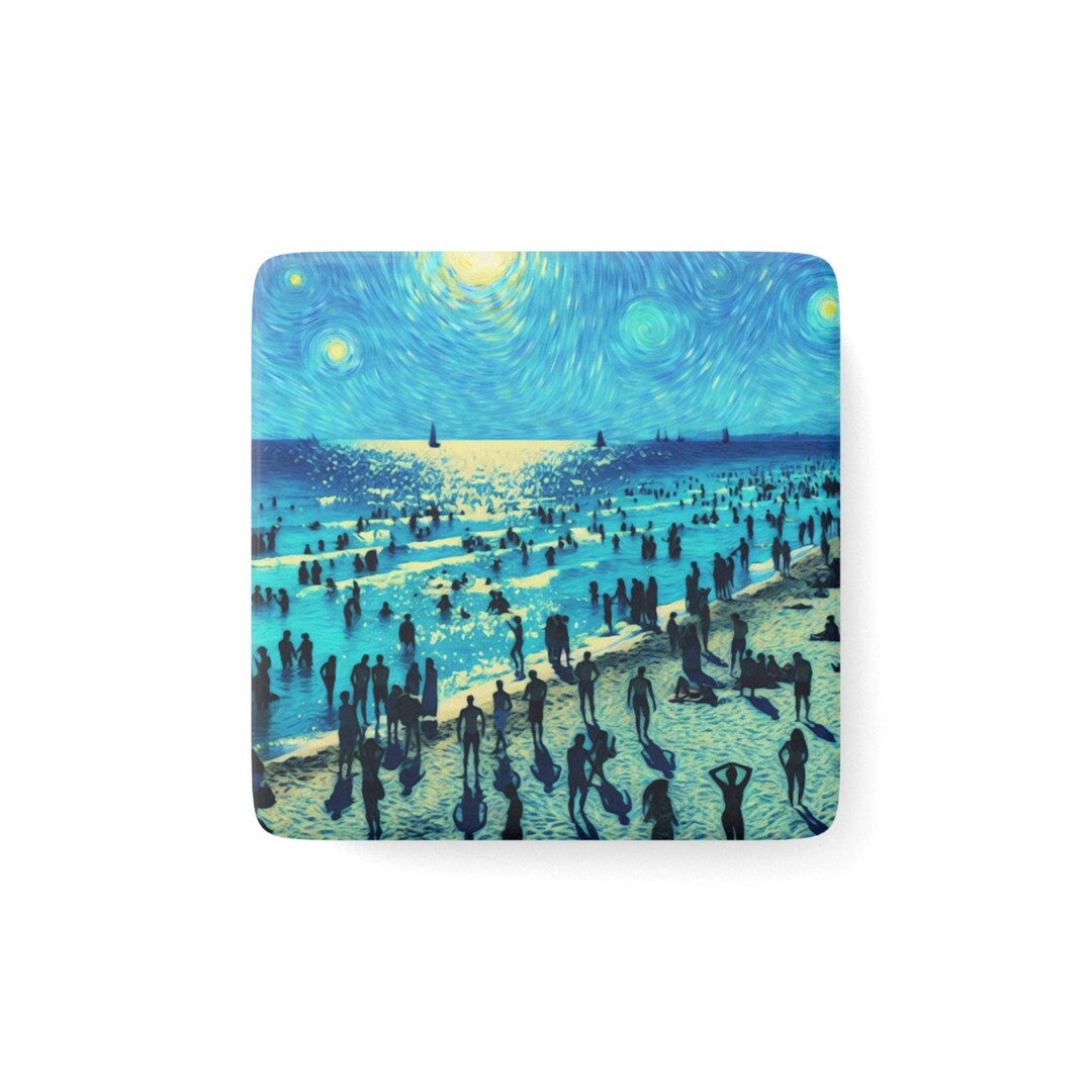 Porcelain Magnet, Square Van Gogh Inspired Beach in the South of France ...