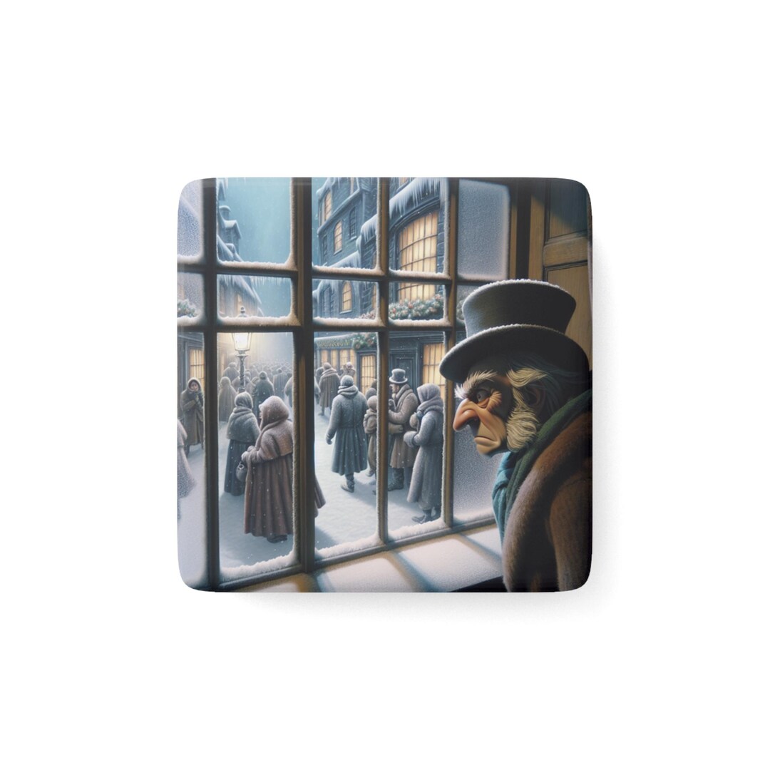 Porcelain Magnet, Square Ebenezer Scrooge Winter Scene Decor, Fridge ...