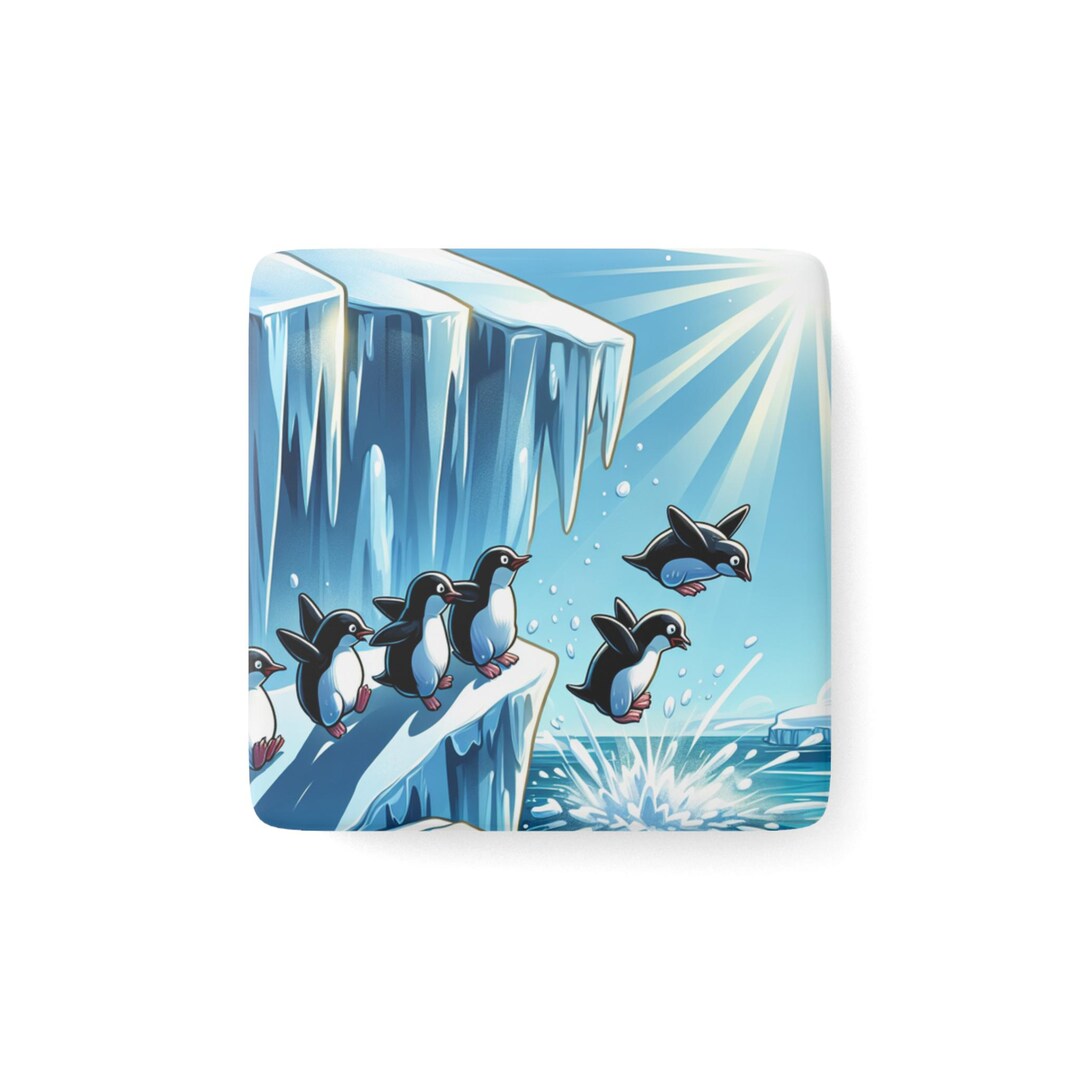 Porcelain Magnet, Square Cute Animated Diving Penguins, Fun ...