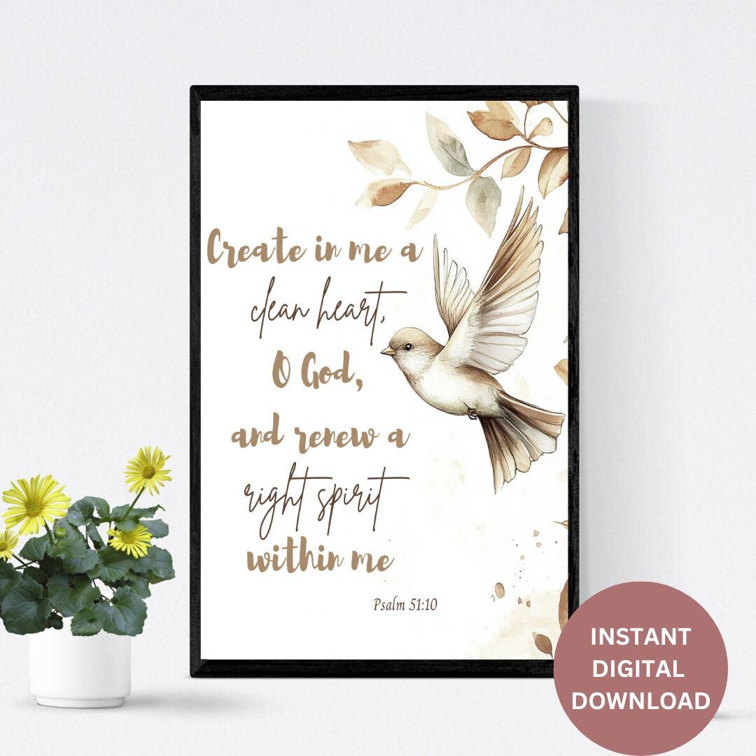 Psalm 51:10|create in Me a Clean Heart Bible Verse Wall Art| Bible ...