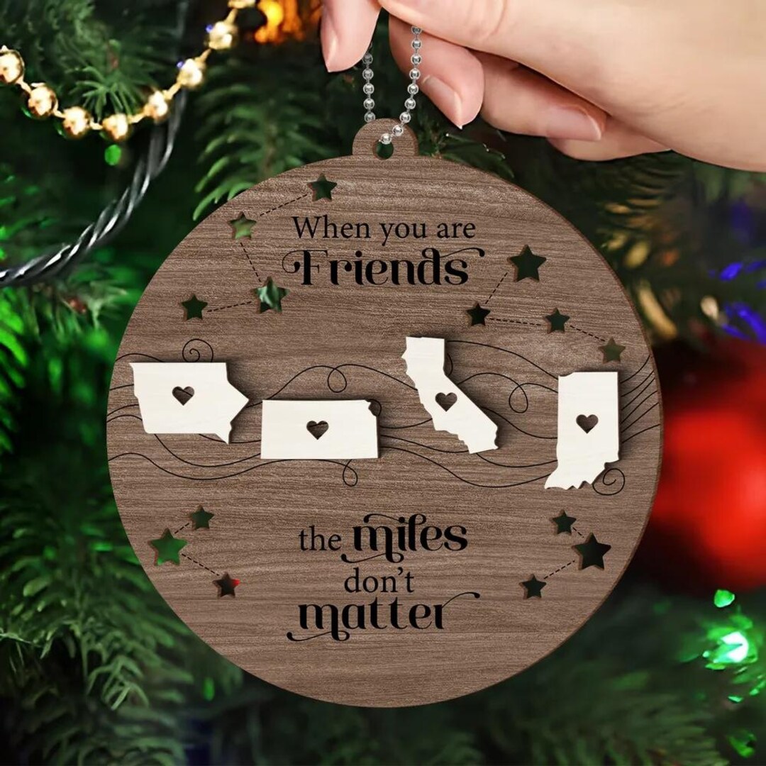 Custom States 2-layered Wooden Friends Ornament, Personalized Gift ...