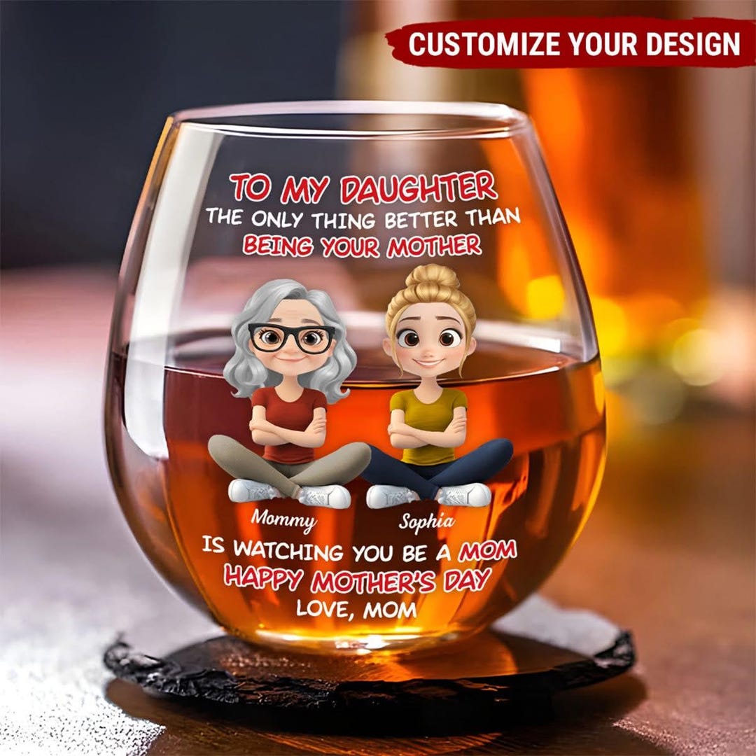 To My Daughter Cartoonize Personalized Custom Wine Glass, Gift for ...