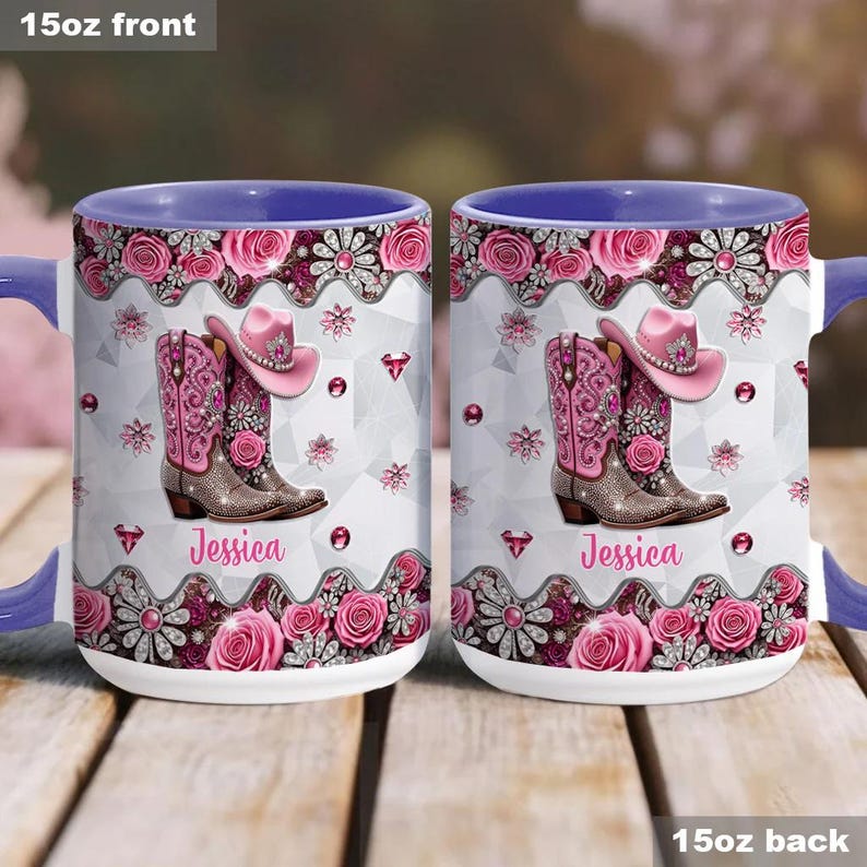 Cowgirl Boots Custom Cowgirl Accent Mug, Floral Cowgirl Boots Name ...