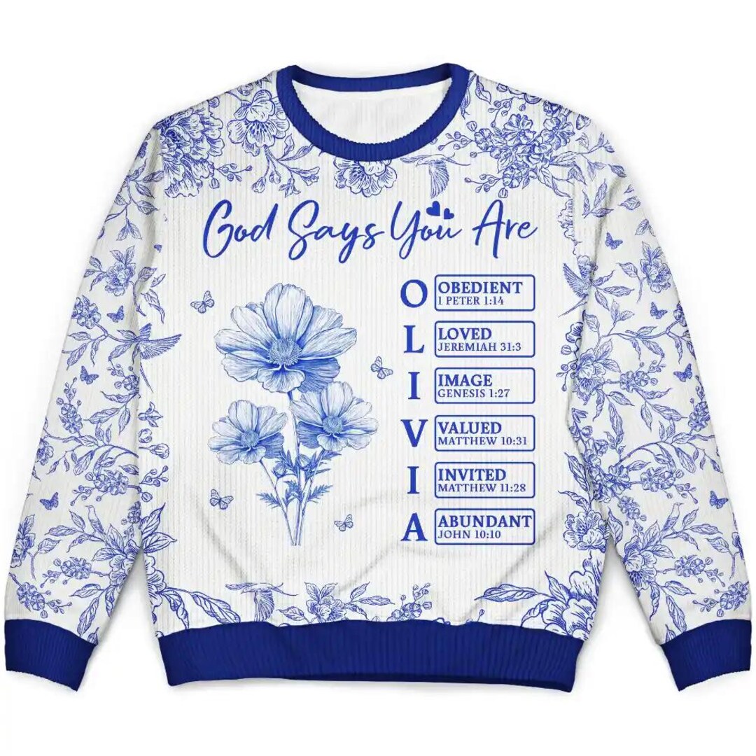 God Says I Am Toile De Jouy Flower - Personalized Unisex Ugly Sweater ...