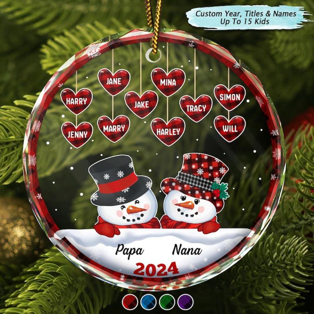 Papa Nana Snowman Christmas Grandparents, Custom Circle Glass Ornament ...