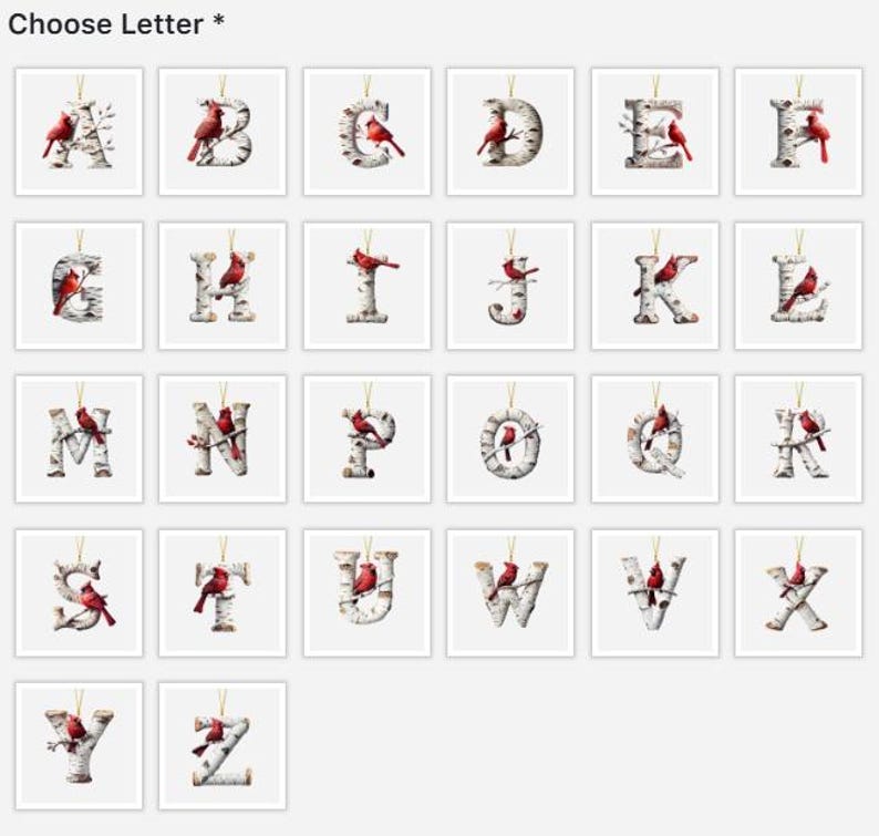 Cardinal Letter Personalized Memorial Ornament, Initial Letter Memorial ...