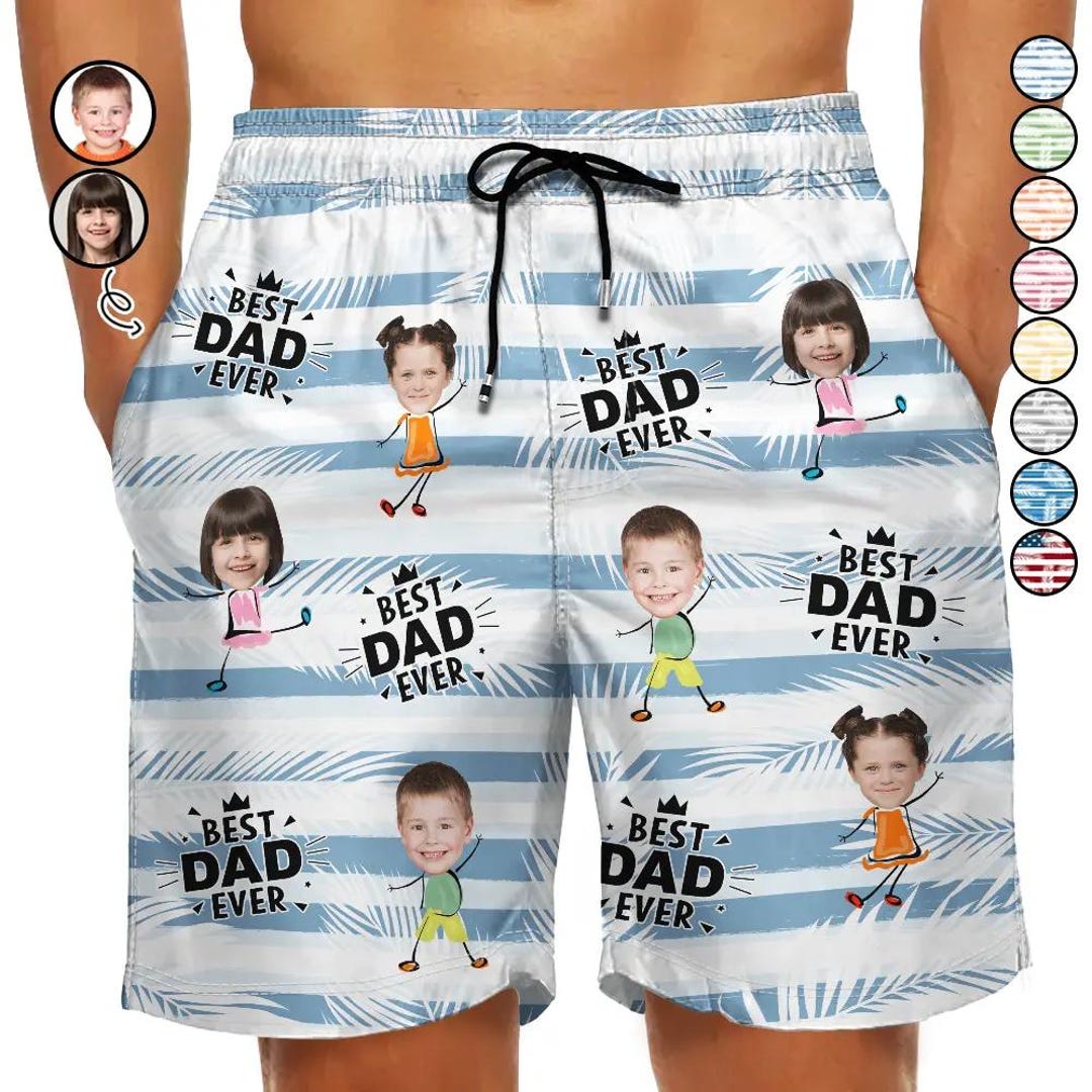 Custom Photo Best Dad Grandpa Ever - Personalized Unisex Beach Shorts ...