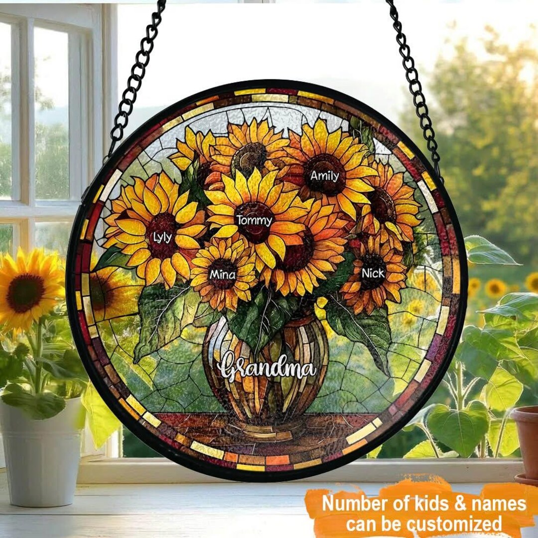 Nana Auntie Mom Family Sunflower Personalized Stained Glass Window ...