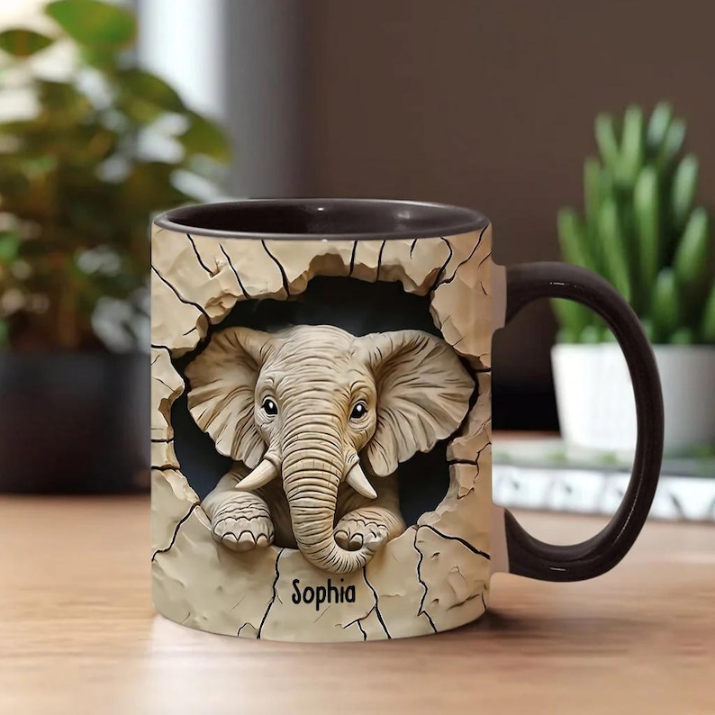 Love Elephant Personalized Elephant Accent Mug, Custom Name Gift for ...
