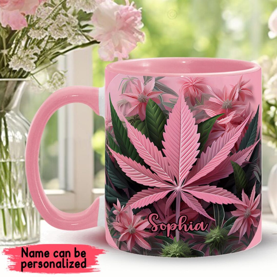 Pink Stoner Chick Personalized Weed Accent Mug, Cannabis Plants ...