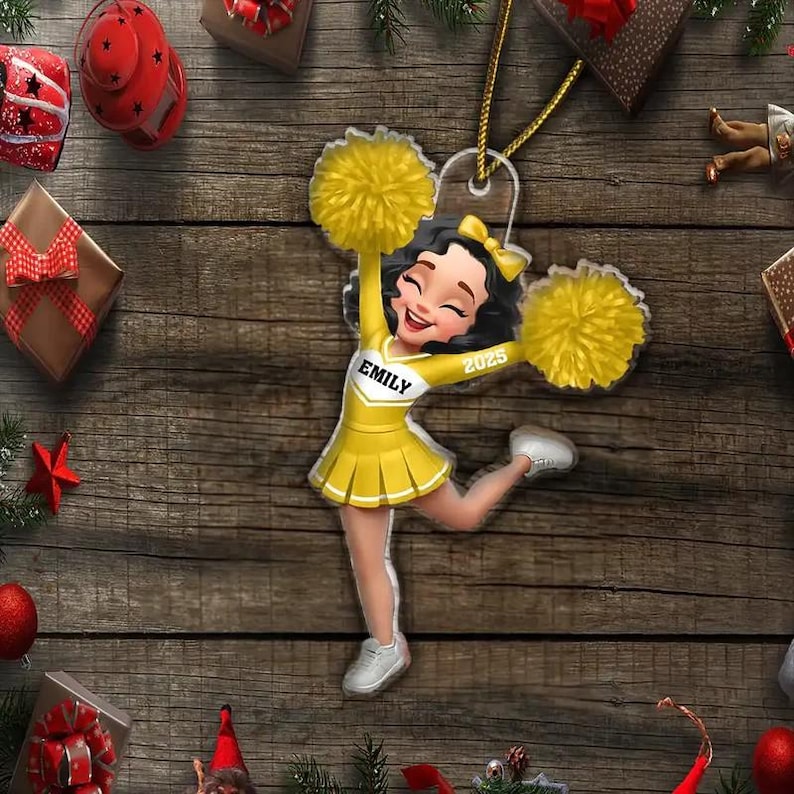 3D Effect Cheerleader - Personalized Custom Shaped Acrylic Ornament ...