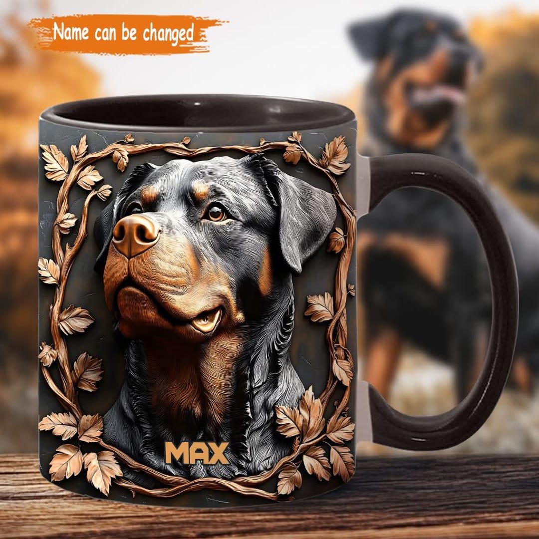 Strong Rottweiler Personalized Custom Dog Accent Mug, Pitbull Dog ...