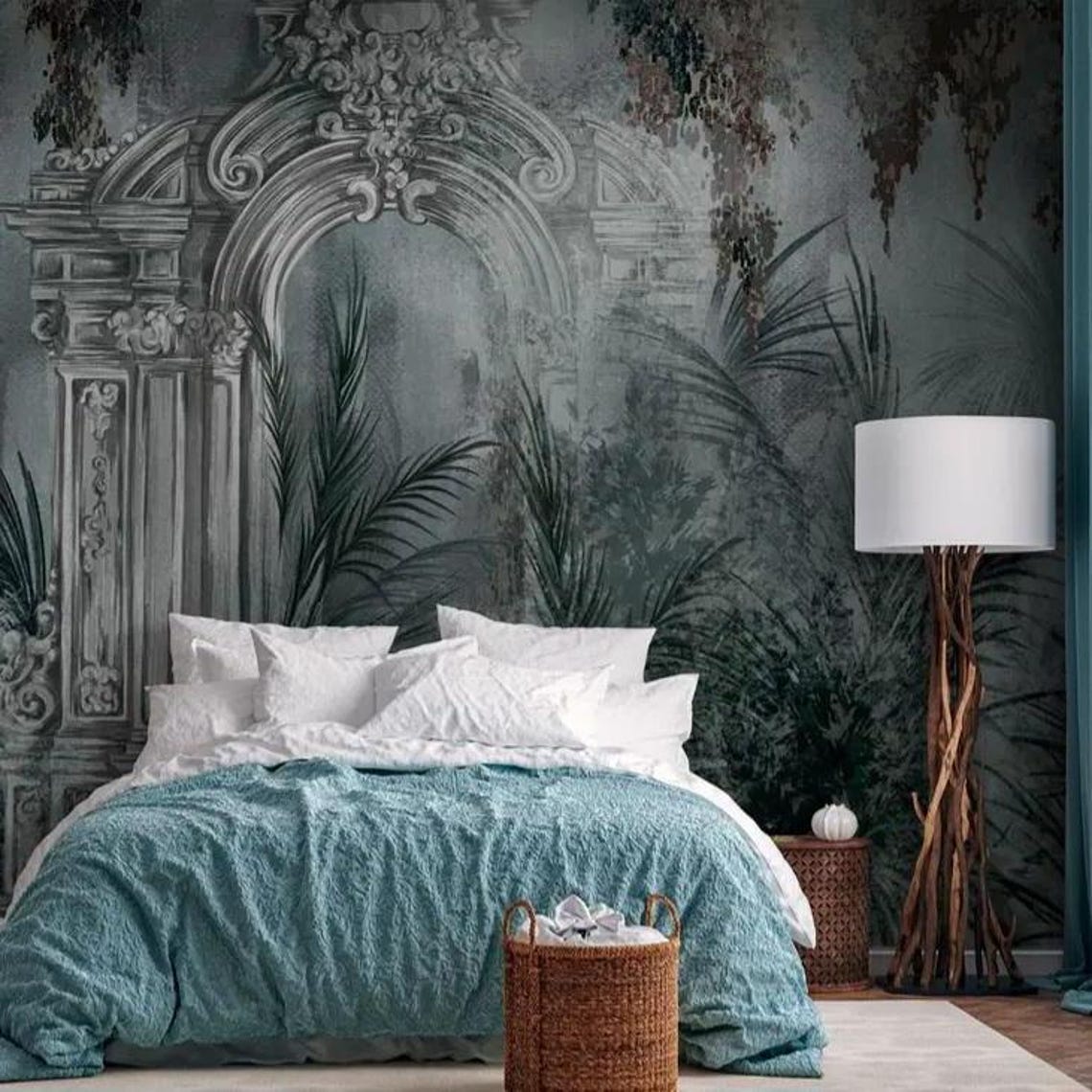 Antique Arches Blue Murals Vintage Wallpaper Scenic Wall Mural Blue ...