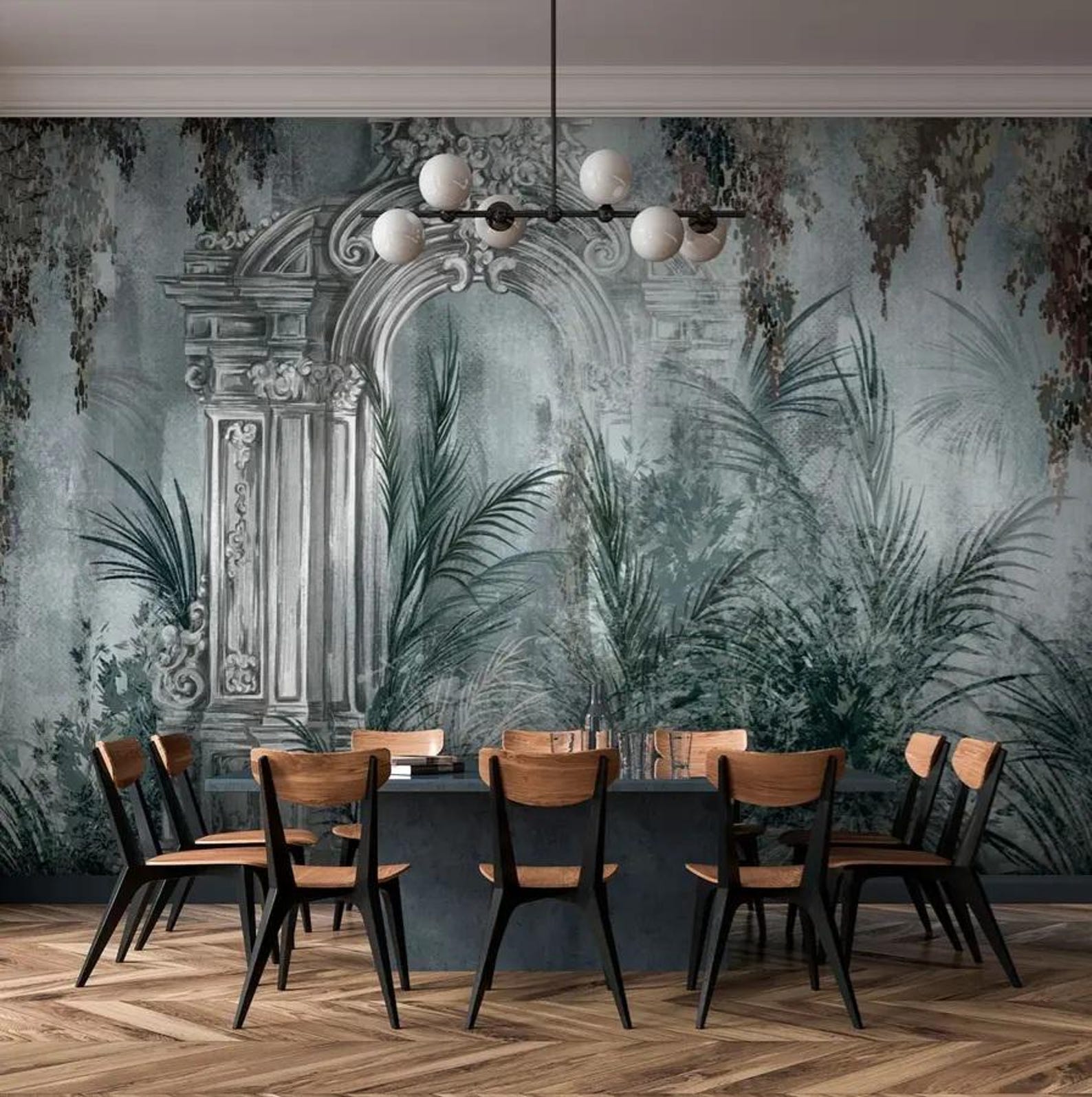 Antique Arches Blue Murals Vintage Wallpaper Scenic Wall Mural Blue ...