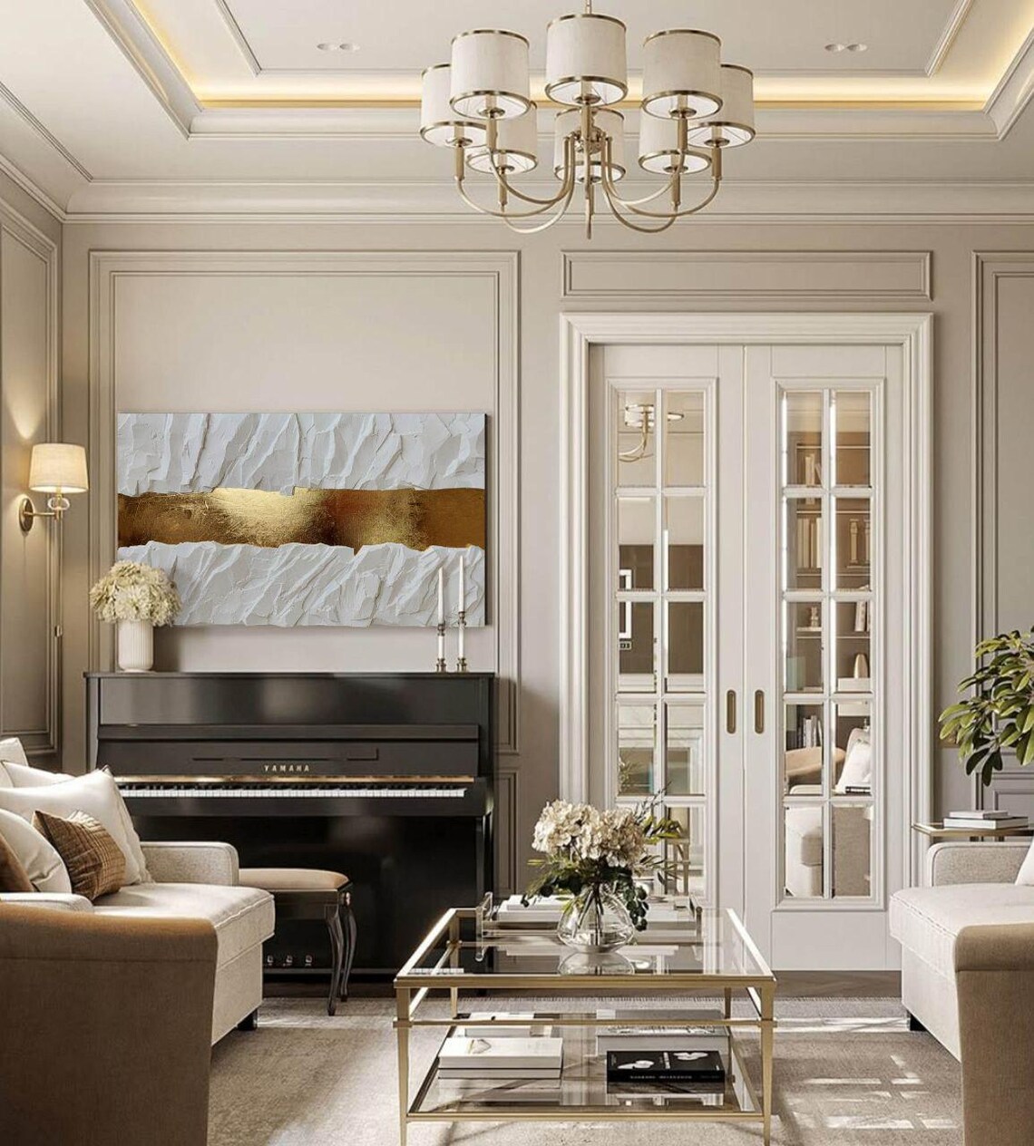 White Rock Gold Decorative Wall Panel Textured Minimalist Wall Decor ...