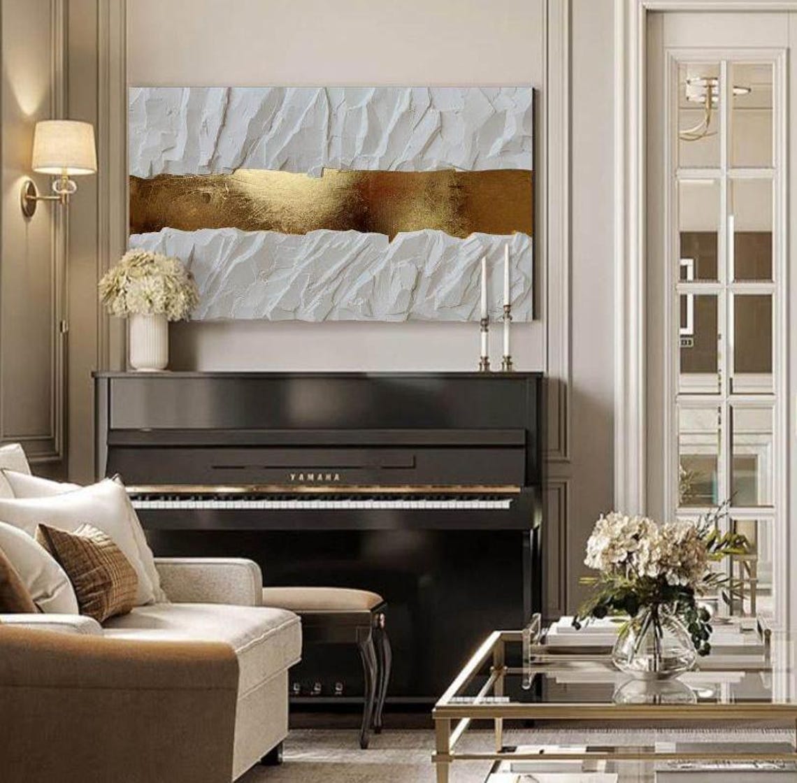White Rock Gold Decorative Wall Panel Textured Minimalist Wall Decor ...