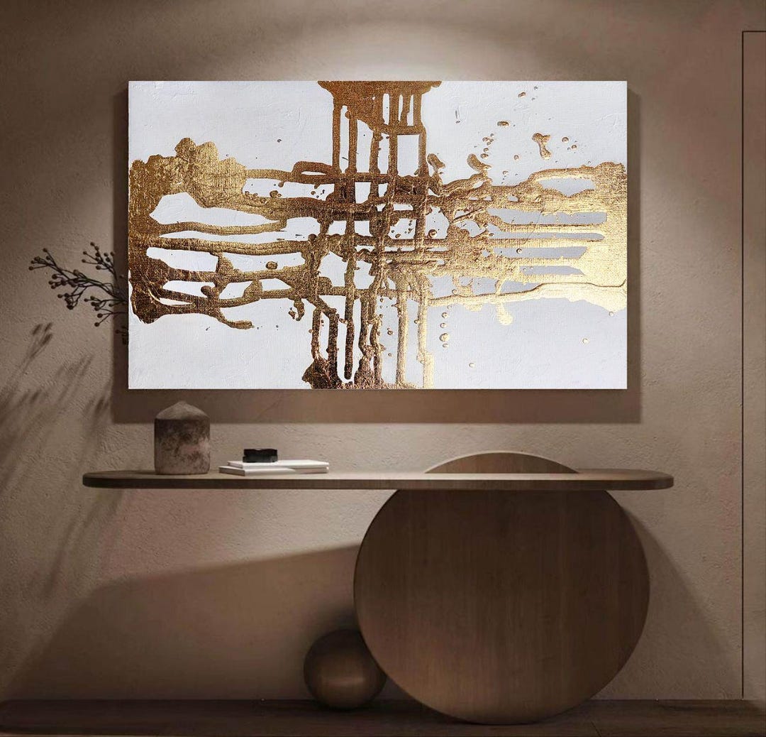 Cross of Lord Gold Leaf Golden Painting on Canvas Original Wall Art ...
