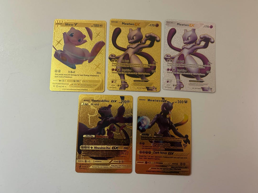 Gold Pokemon Card Mew and Mewtwo Silver and Black Pokémon - Etsy