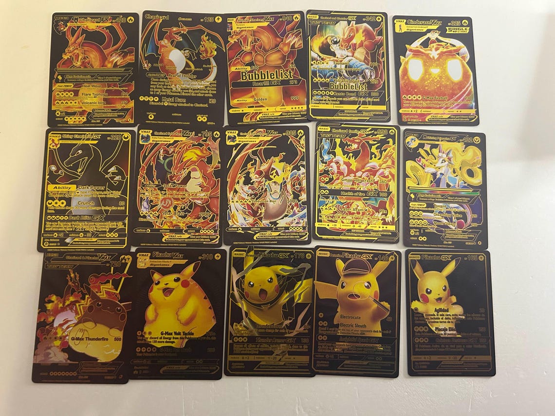 Black & Gold Pokemon Cards Charizard and Pikachu Pokémon Cards - Etsy