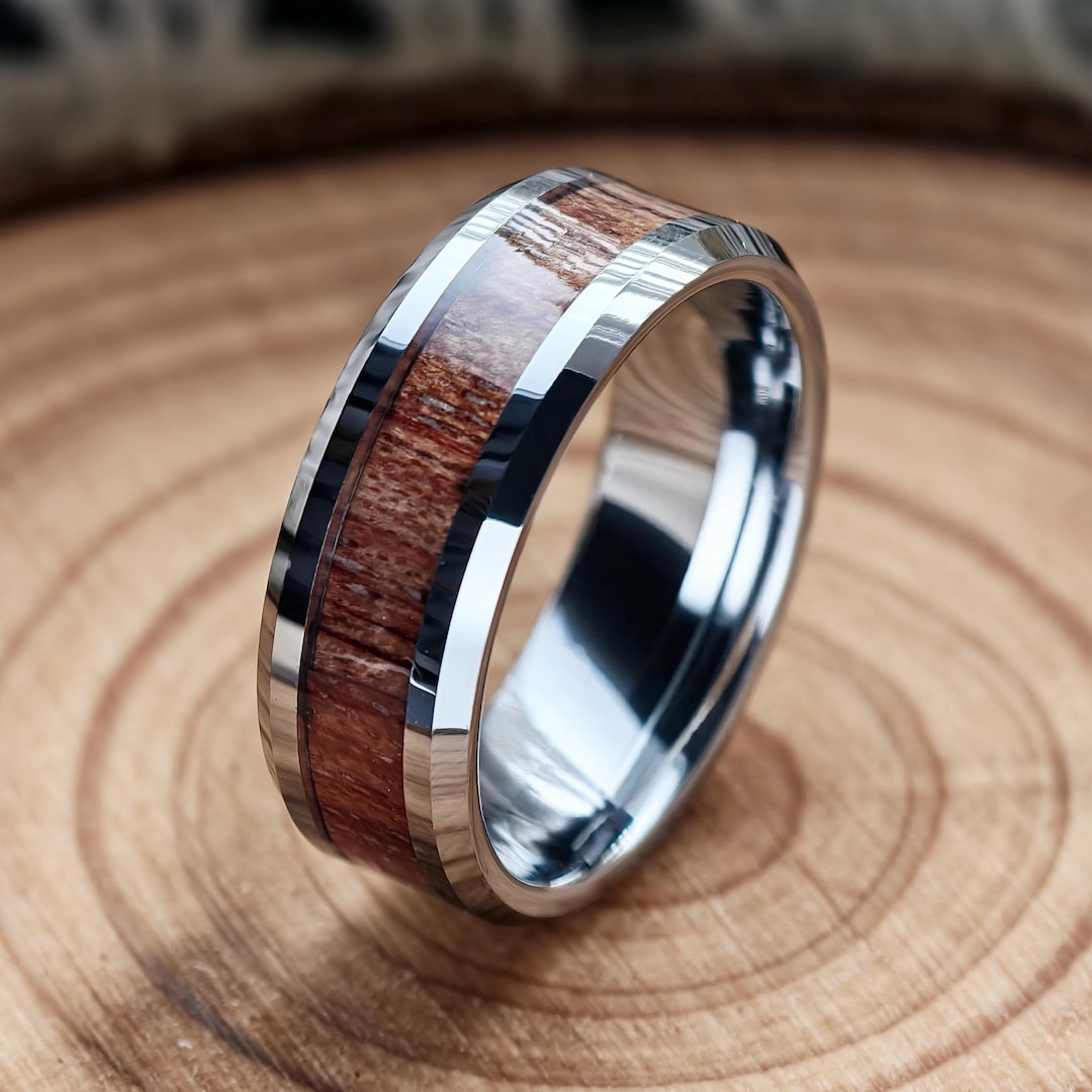 Silver Tungsten Whiskey Barrel Wedding Ring, Mens Personalized Band ...