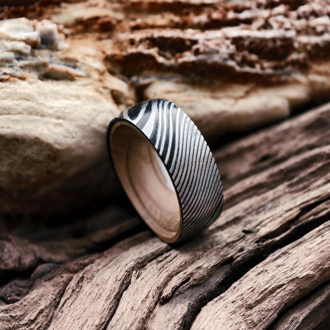 8mm Damascus Whiskey Barrel Ring,damascus Tungsten Band,tungsten ...