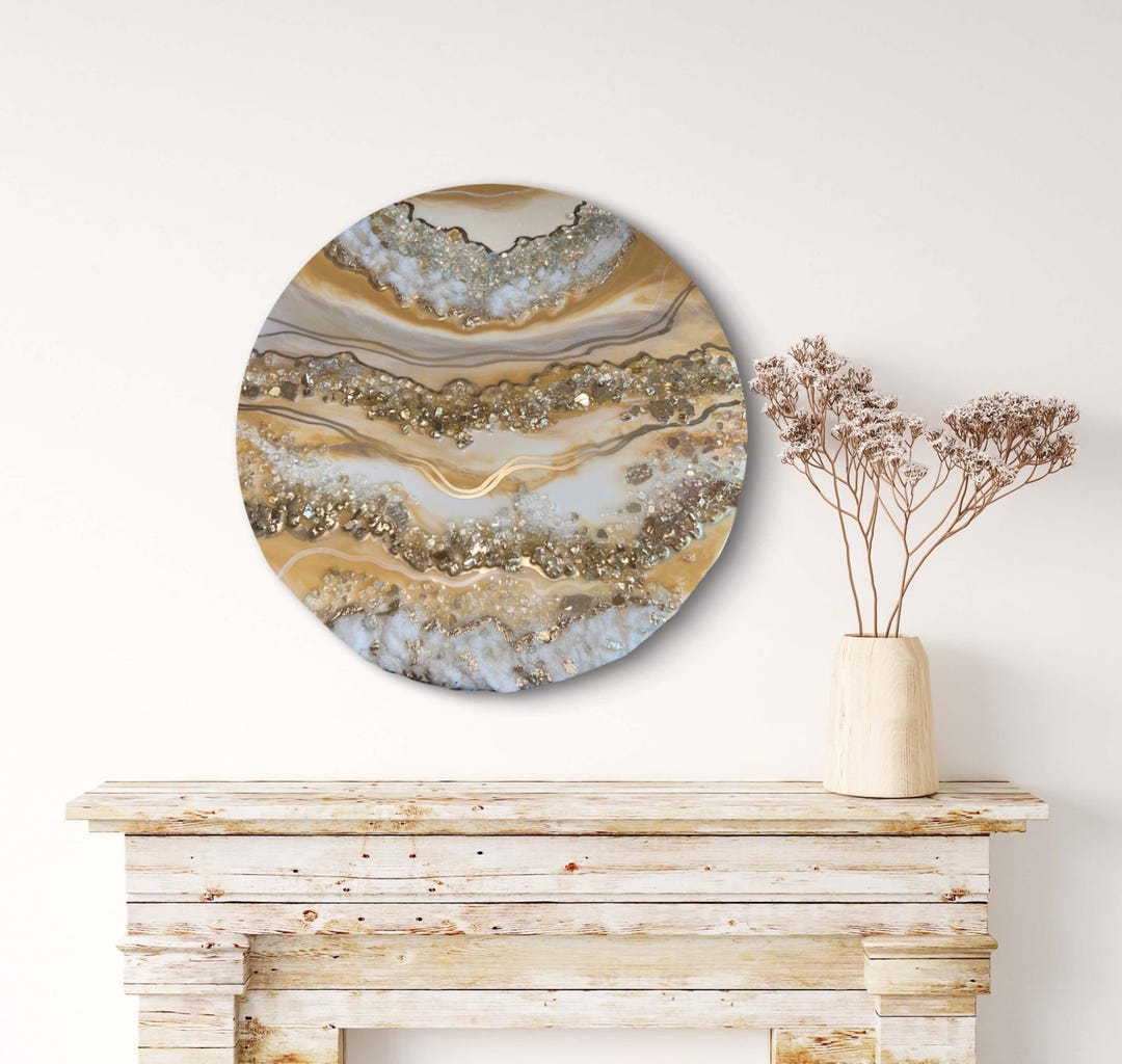 Round Resin Geode Artwork / White Gold Geode Resin Wall Art / Resin Art ...