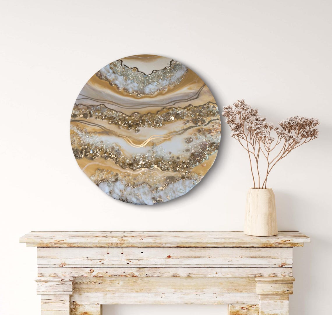 Round Resin Geode Artwork / White Gold Geode Resin Wall Art / Resin Art ...