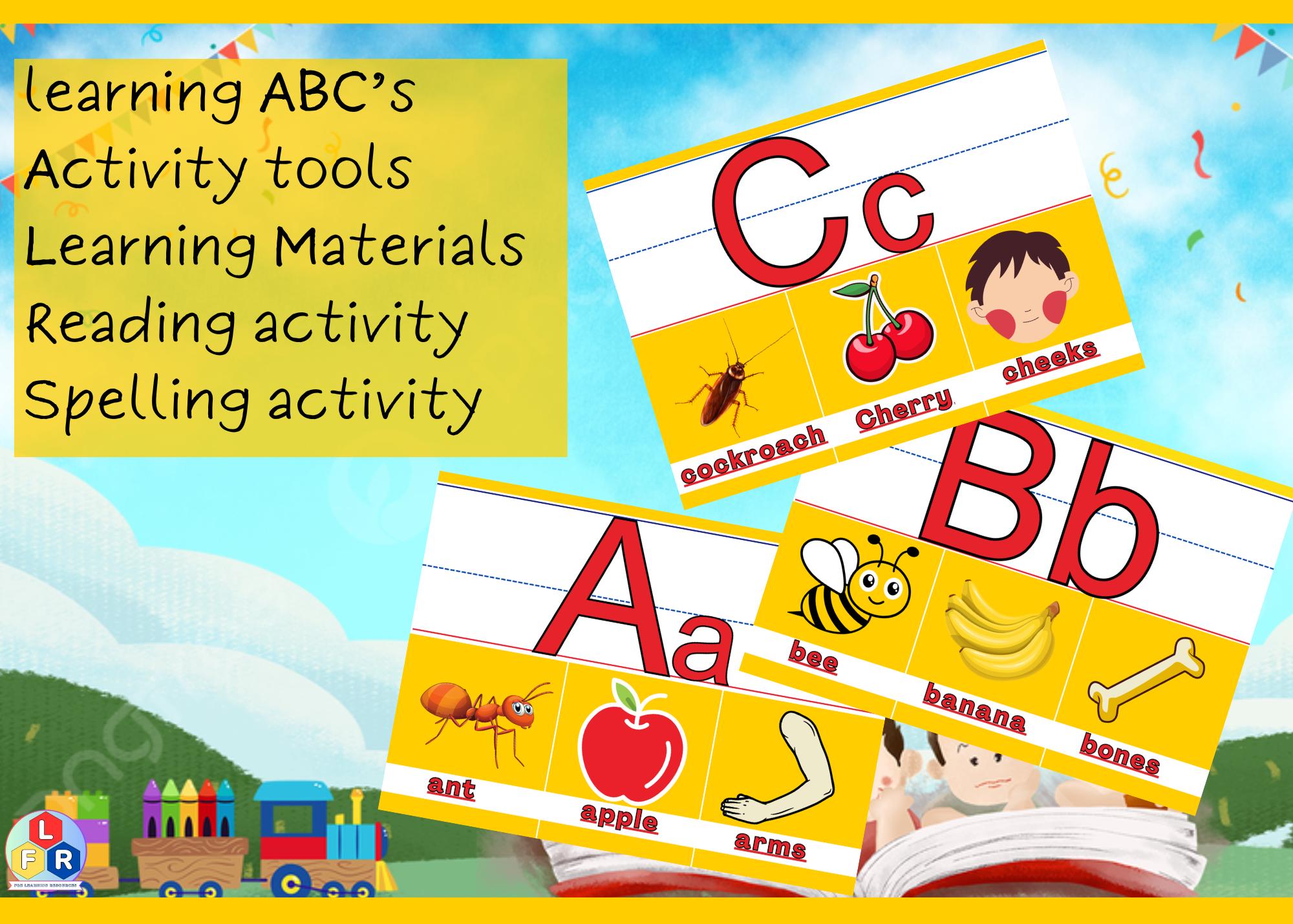 Alphabet Flash Card From A to Z With 3 Example Each Letter, Writing ...