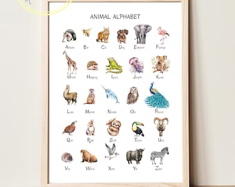 Rainbow Animal Alphabet and Numbers Prints, PRINTABLE Wall Art, ABC ...