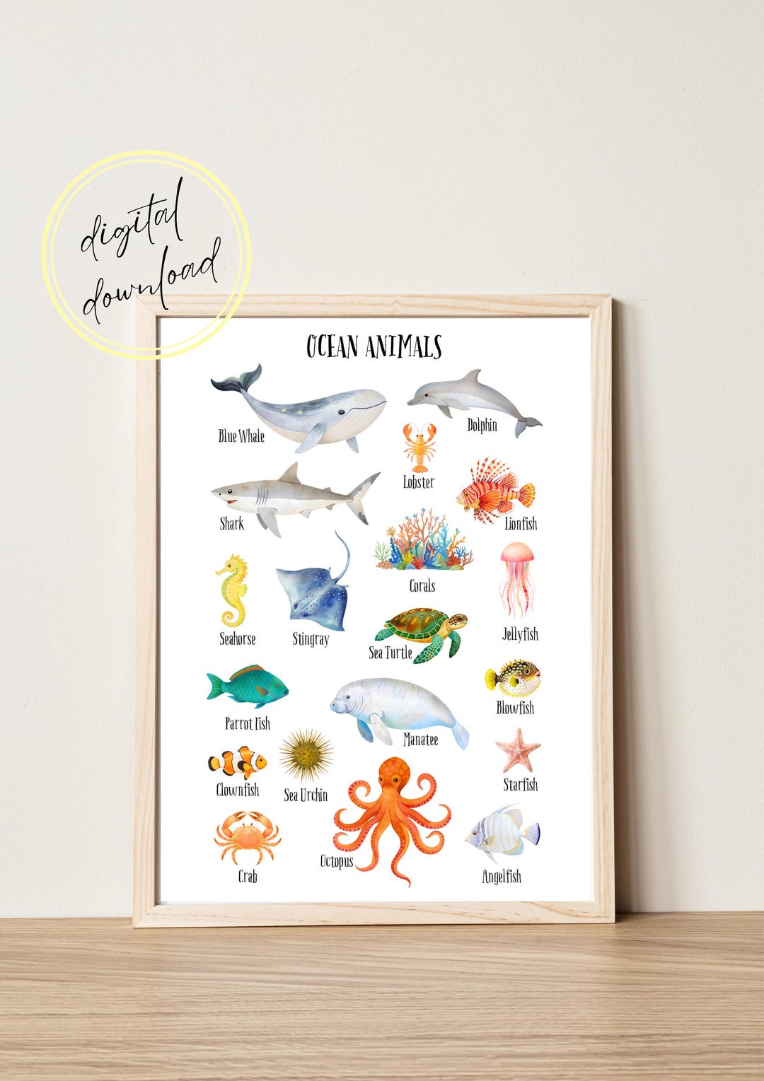 Ocean Animal Educational Poster for Kids, Printable Wall Art, Ocean ...