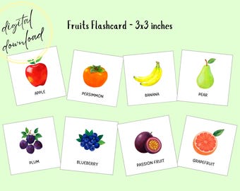 Toddler Printable Flash Cards, Fruit Printable, Learning Fruit, Kids ...