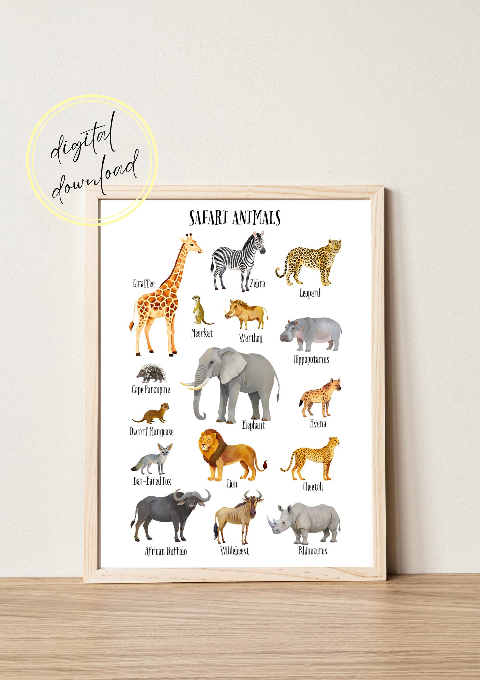 Safari Animal Educational Poster: Nursery Wall Art (digital Download ...