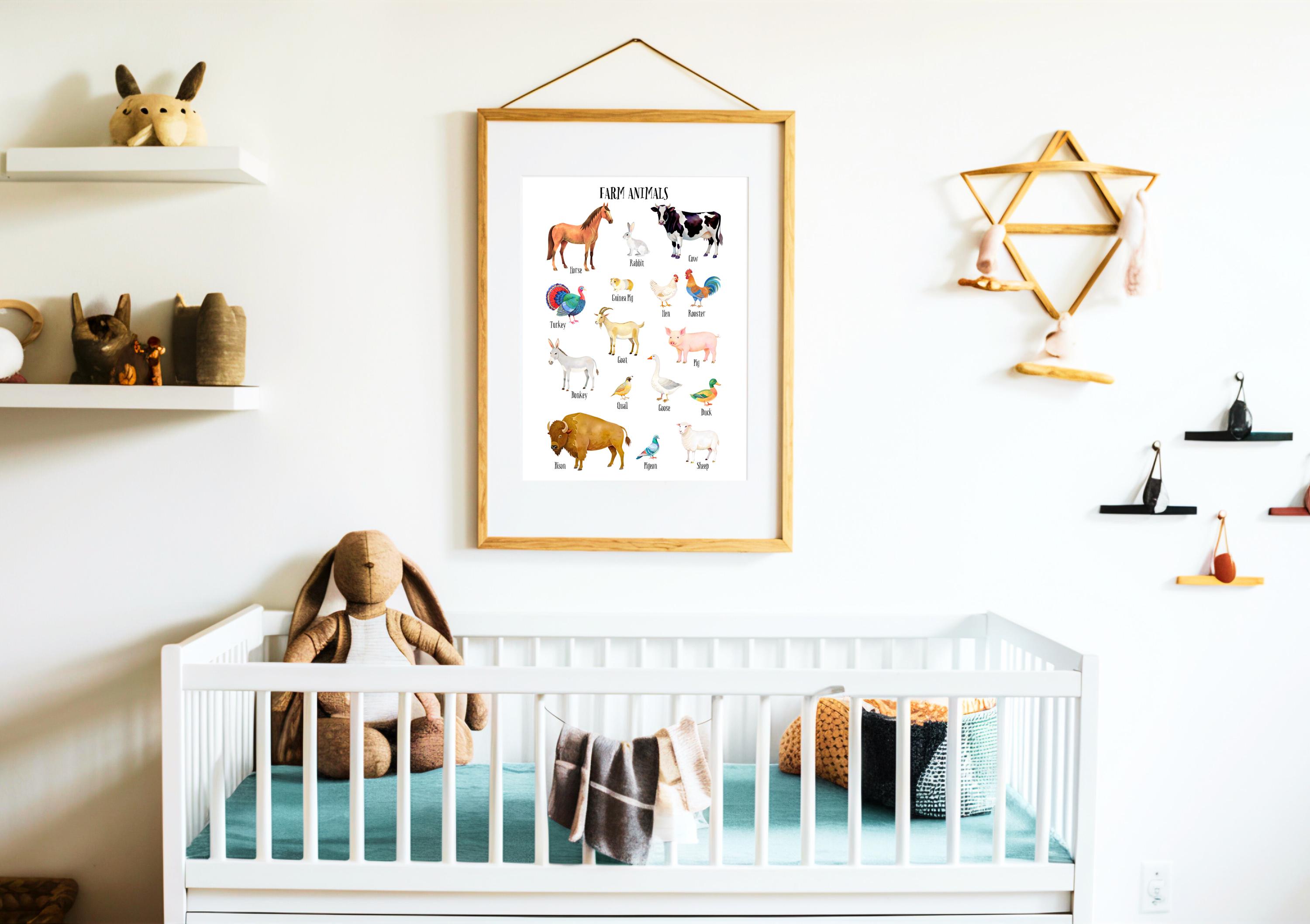 Farm Animals Educational Poster for Kids, Printable Wall Art, Farm ...