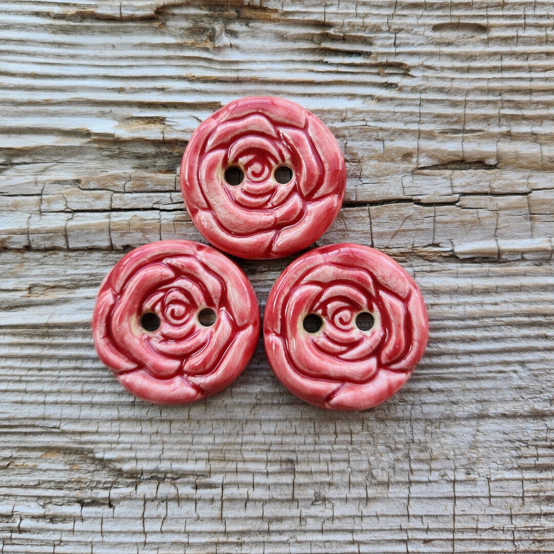 Rose Buttons, Ceramic Buttons, Red Buttons, Sewing Notions - Etsy