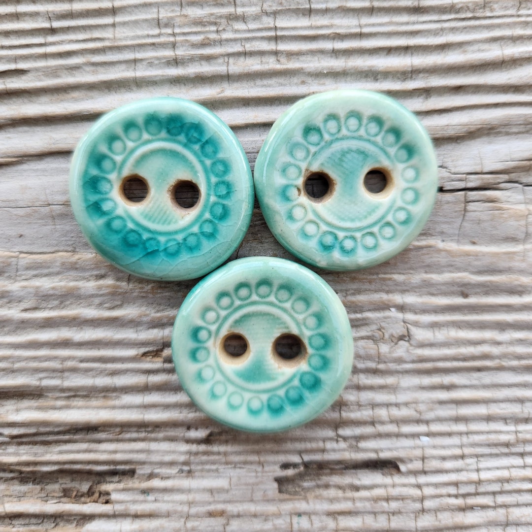 Aqua Buttons, Handmade Ceramic Buttons, Pottery Buttons, Sewing ...