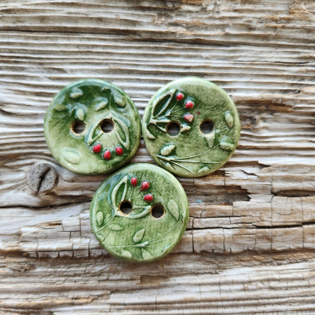Ceramic Buttons, Handmade Buttons, Floral Buttons, Green Buttons ...