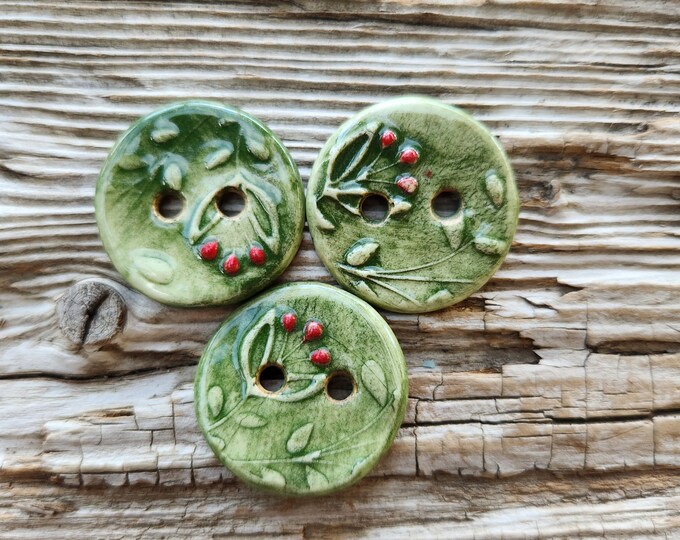 Ceramic Buttons, Handmade Buttons, Floral Buttons, Green Buttons ...