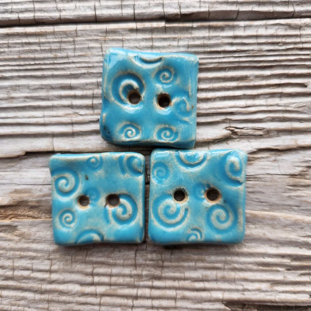 Turquoise Buttons, Handmade Ceramic Buttons, Square Buttons, Pottery ...