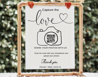 Customizable Wedding Photo Sharing Sign, Capture the Love QR Code ...