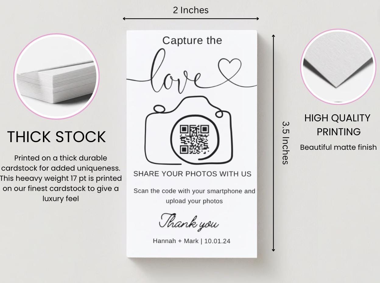 PRINTED + Shipped: Wedding Capture the Love QR Code Card, Wedding Photo ...