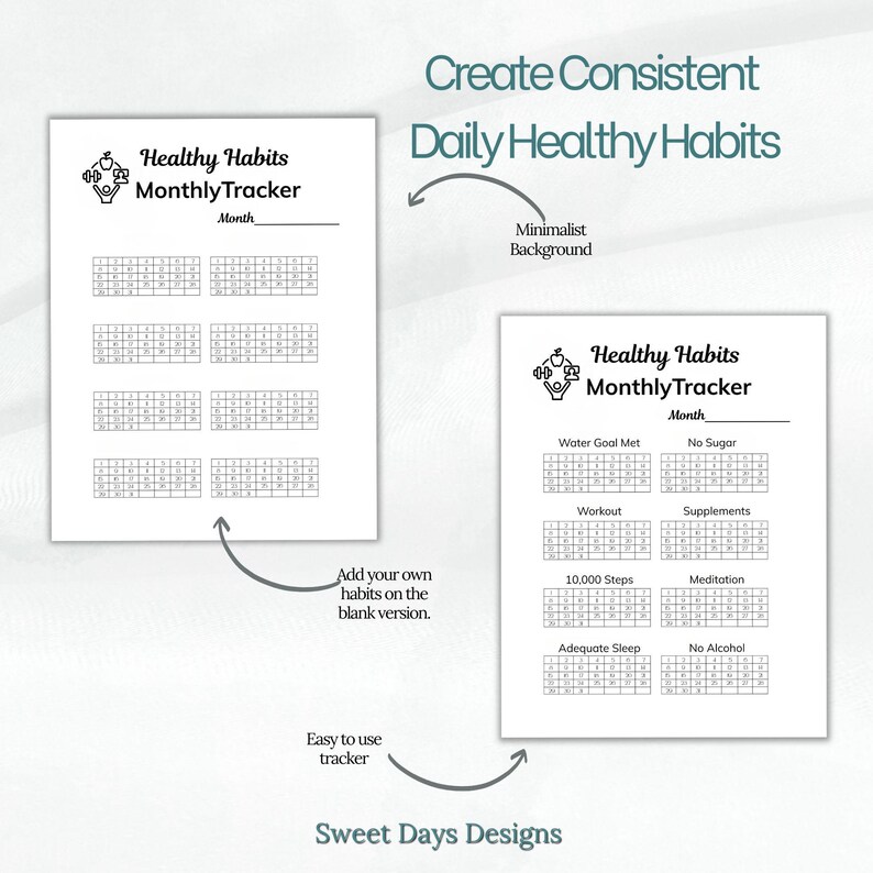 Printable Healthy Habits Tracker: Minimalist Design (digital Download ...