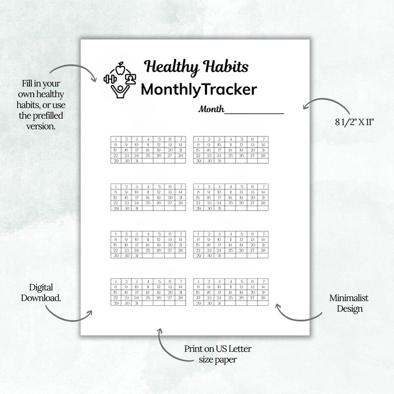 Printable Healthy Habits Tracker: Minimalist Design (digital Download ...