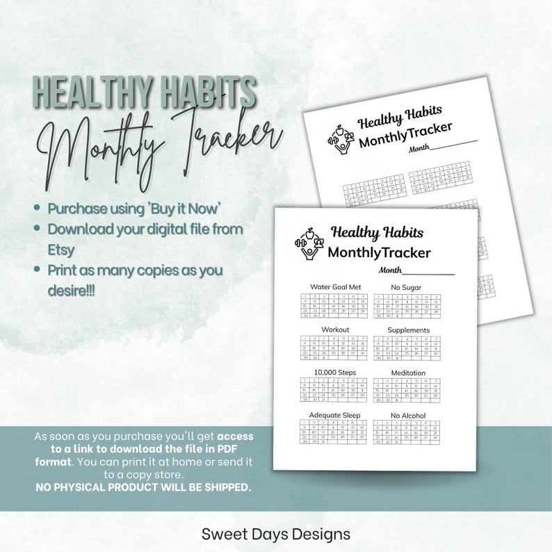 Printable Healthy Habits Tracker: Minimalist Design (digital Download ...