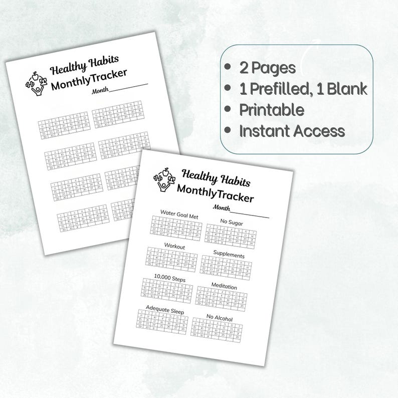 Printable Healthy Habits Tracker: Minimalist Design (digital Download ...