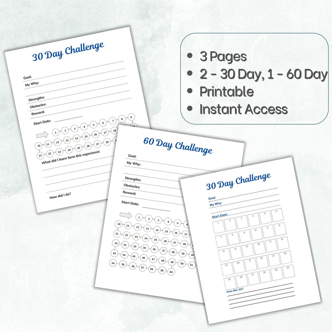 30 & 60 Day Challenge Tracker: Printable Habit Tracker - Etsy