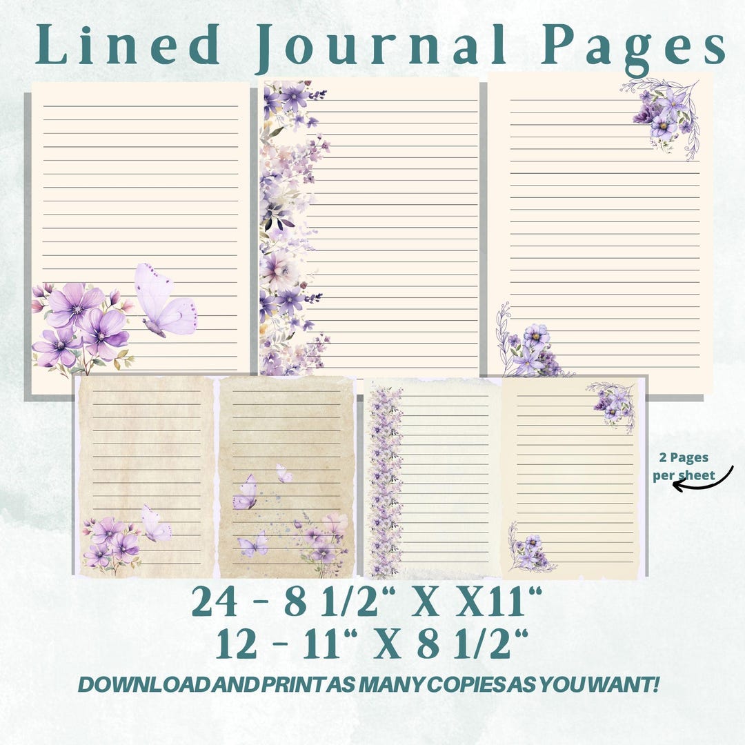 Lined Floral Stationery, Purple Flower Lined Journal Pages, Junk ...