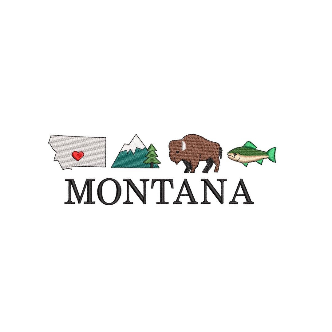 Montana Embroidery Design: State Outline, Bison, Trout (digital ...