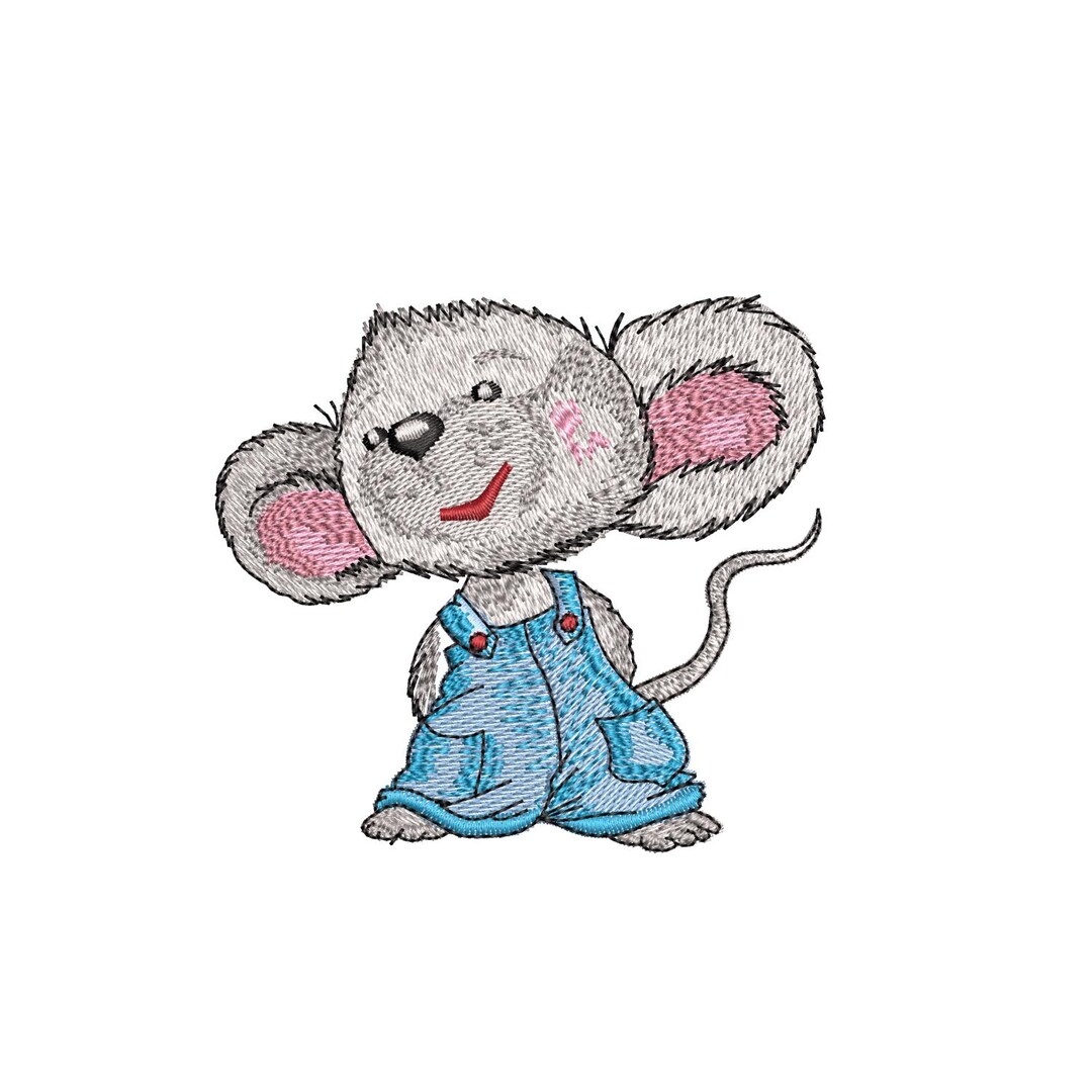 Cute Mouse in Overalls Embroidery Design, Cartoon Animal File (digital ...