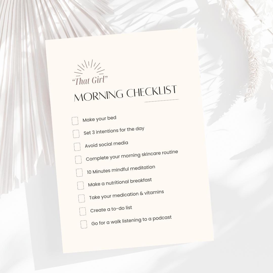 Digital That Girl Morning Checklist, Instant Download Wellbeing ...